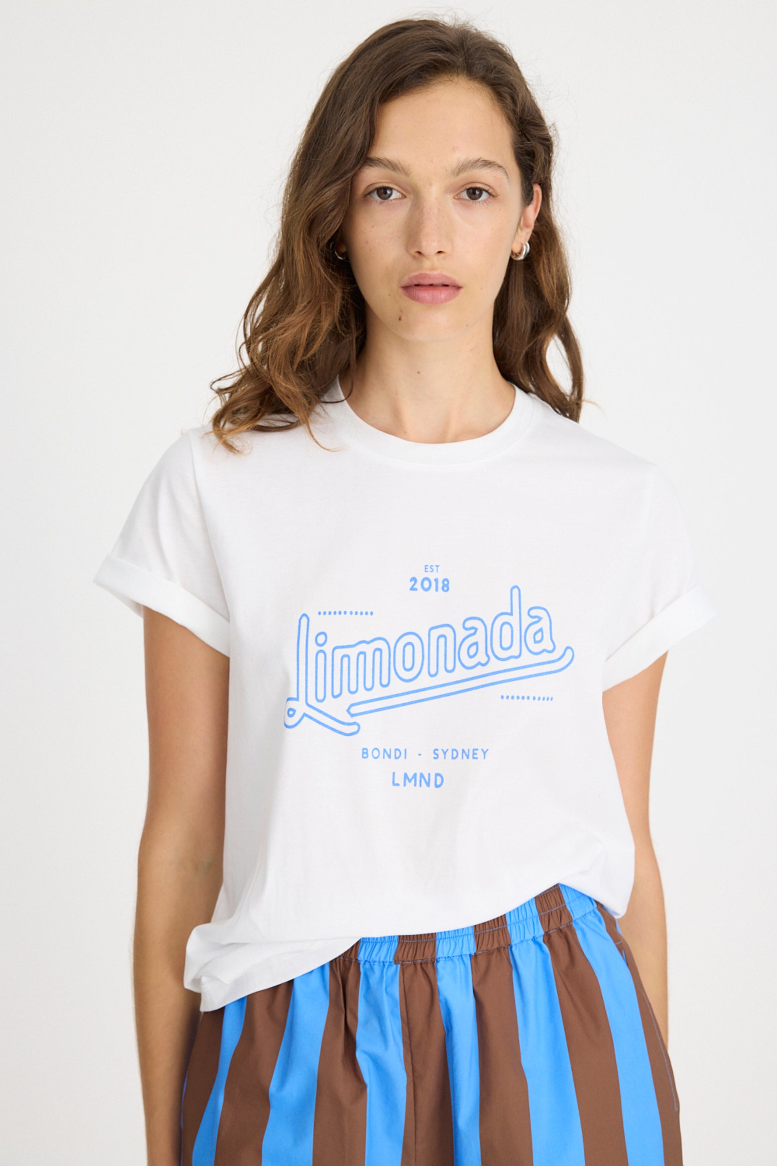 White Ink Blue Limonada T-Shirt - 100% Organic Cotton | LMND
